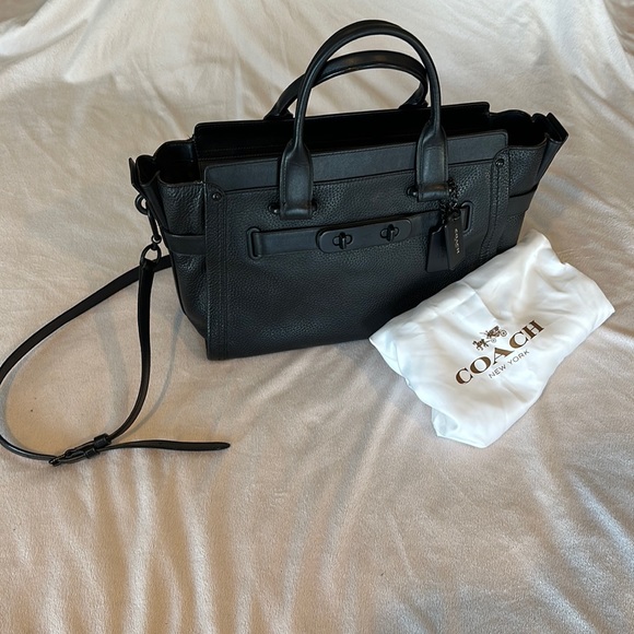 Coach | Bags | Coach Swagger Pebbled Leather Black Satchel | Poshmark